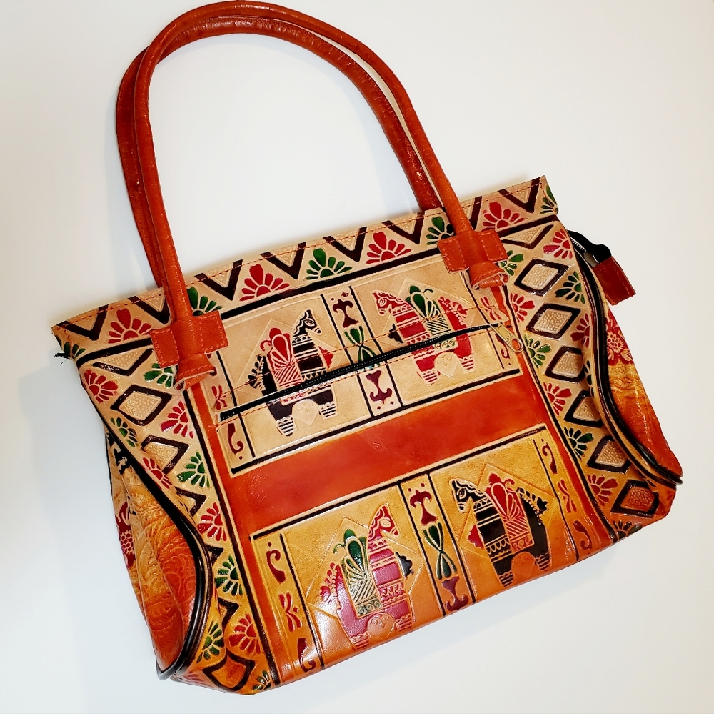 Vintage Handcrafted Stamped Genuine Leather Shoulder … - Gem